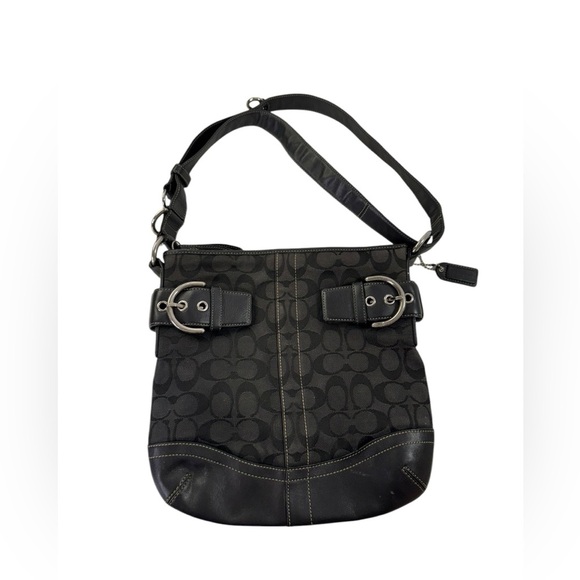 Coach | Bags | Vintage 0s Coach Canvas Signature Black Duffle Satchel ...